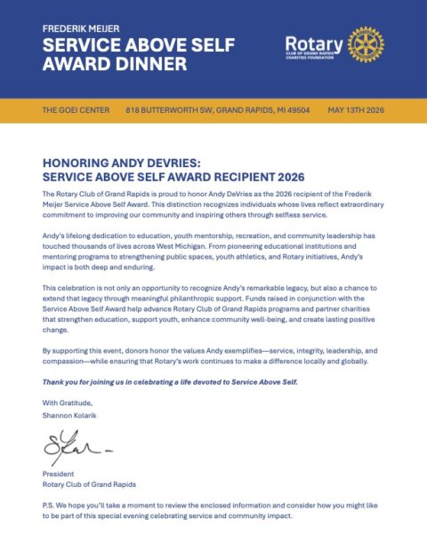 Sponsorship - Service Above Self Awards Dinner = Grand Rapids Rotary